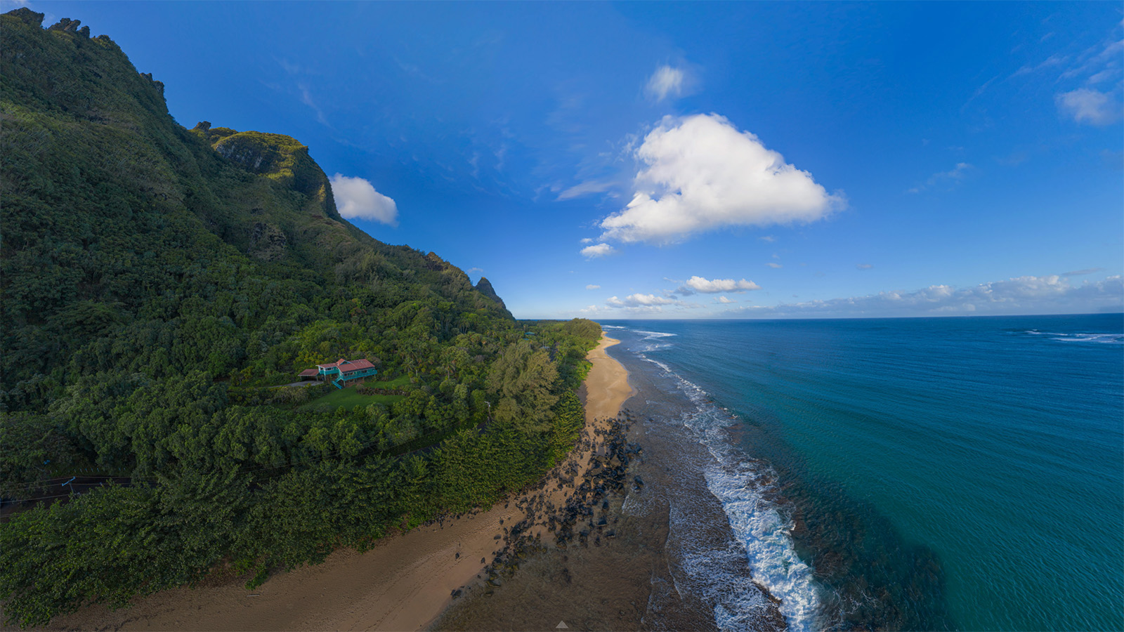 Haena Beach Aerial Panorama. Click to Enter